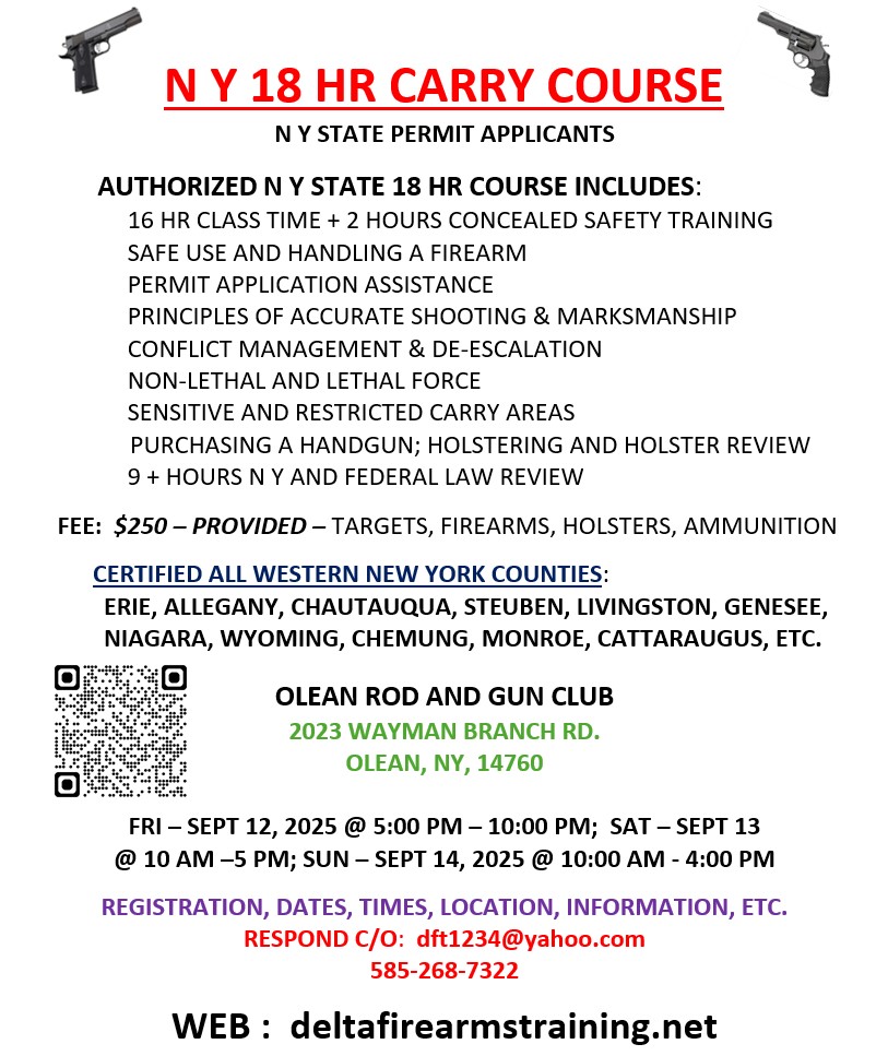 18 Hour New York State Required Concealed Carry Pistol Permit Course ...