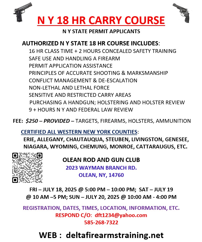 18 Hour New York State Required Concealed Carry Pistol Permit Course - Delta Firearms Training