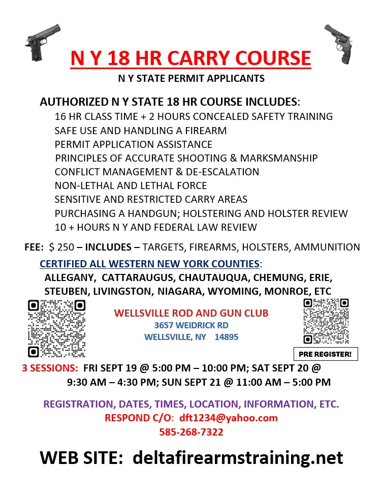 18 Hour New York State Required Concealed Carry Pistol Permit Course ...