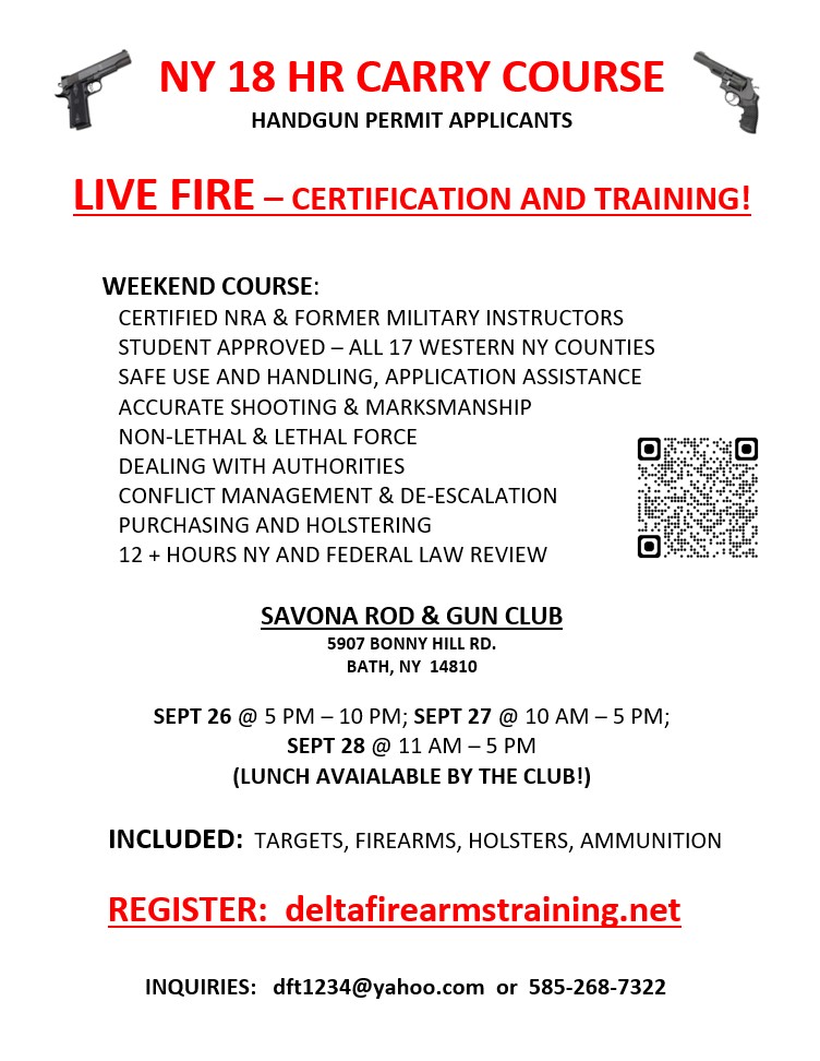 18 Hour New York State Required Concealed Carry Pistol Permit Course - Delta Firearms Training