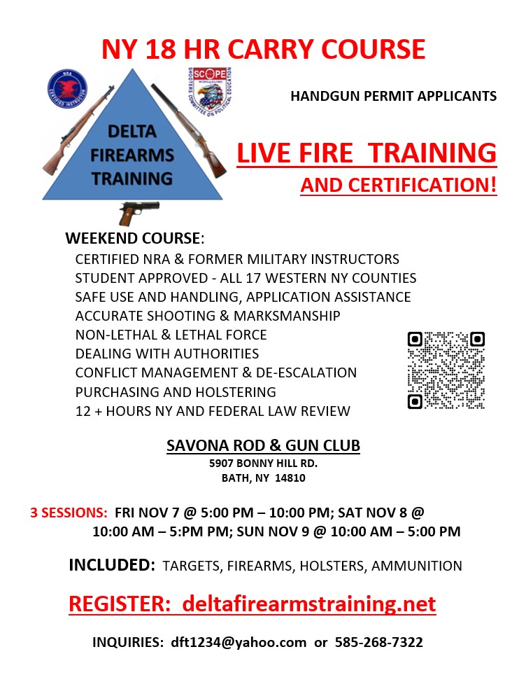 18 Hour New York State Required Concealed Carry Pistol Permit Course - Delta Firearms Training