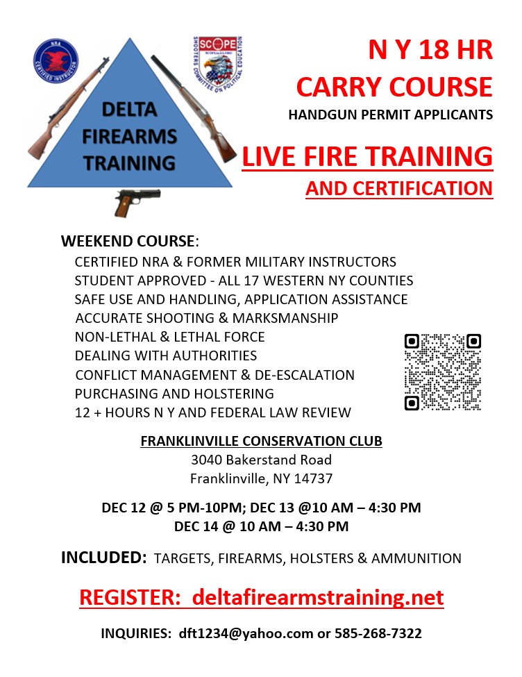 18 Hour New York State Required Concealed Carry Pistol Permit Course - Delta Firearms Training