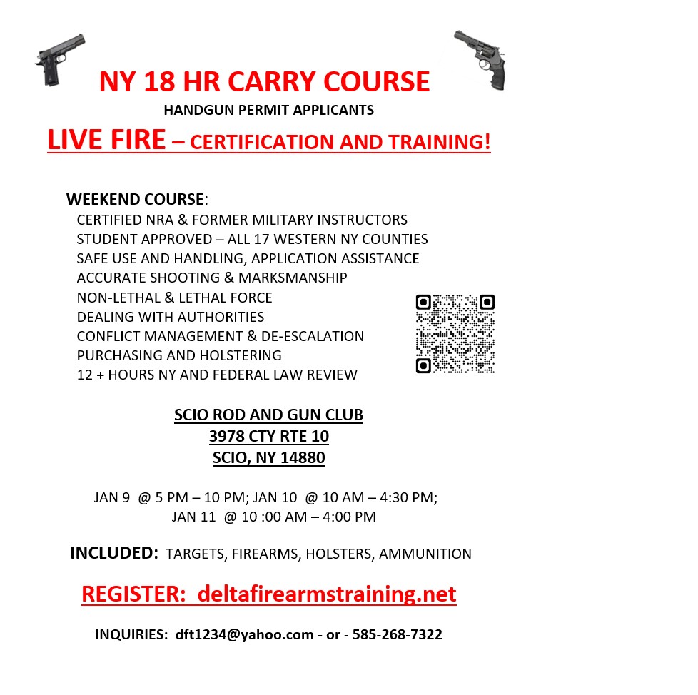 18 Hour New York State Required Concealed Carry Pistol Permit Course - Delta Firearms Training